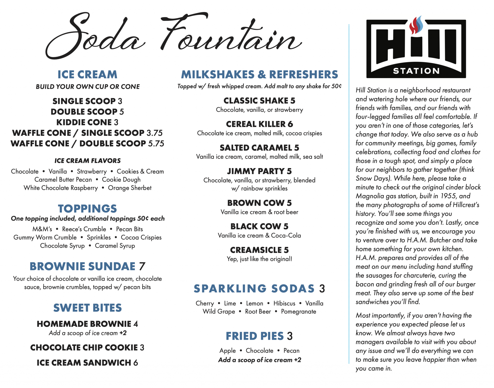 Menu | Hill Station | HAM Market