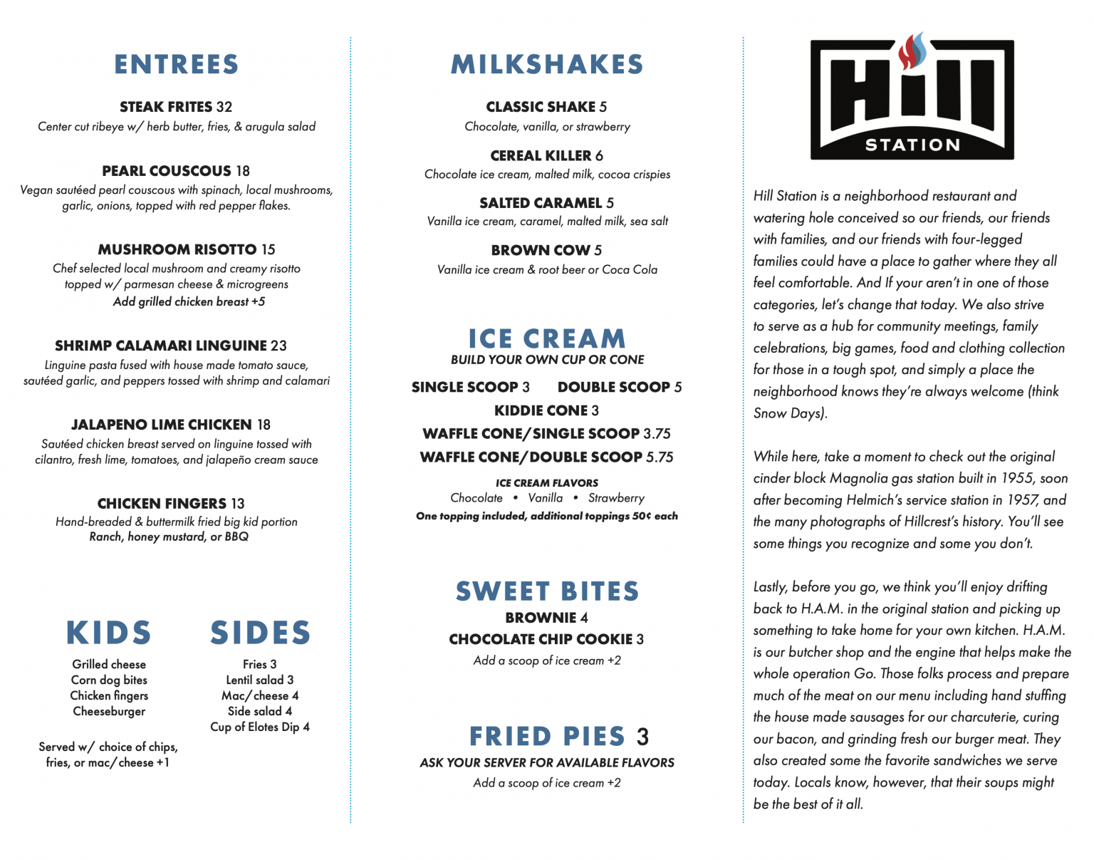 Menu | Hill Station | HAM Market